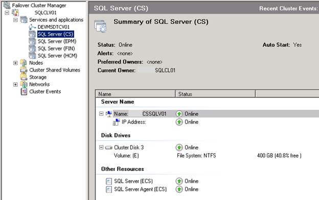Managing a Windows and SQL Server Cluster using the Failover Cluster Manager tool